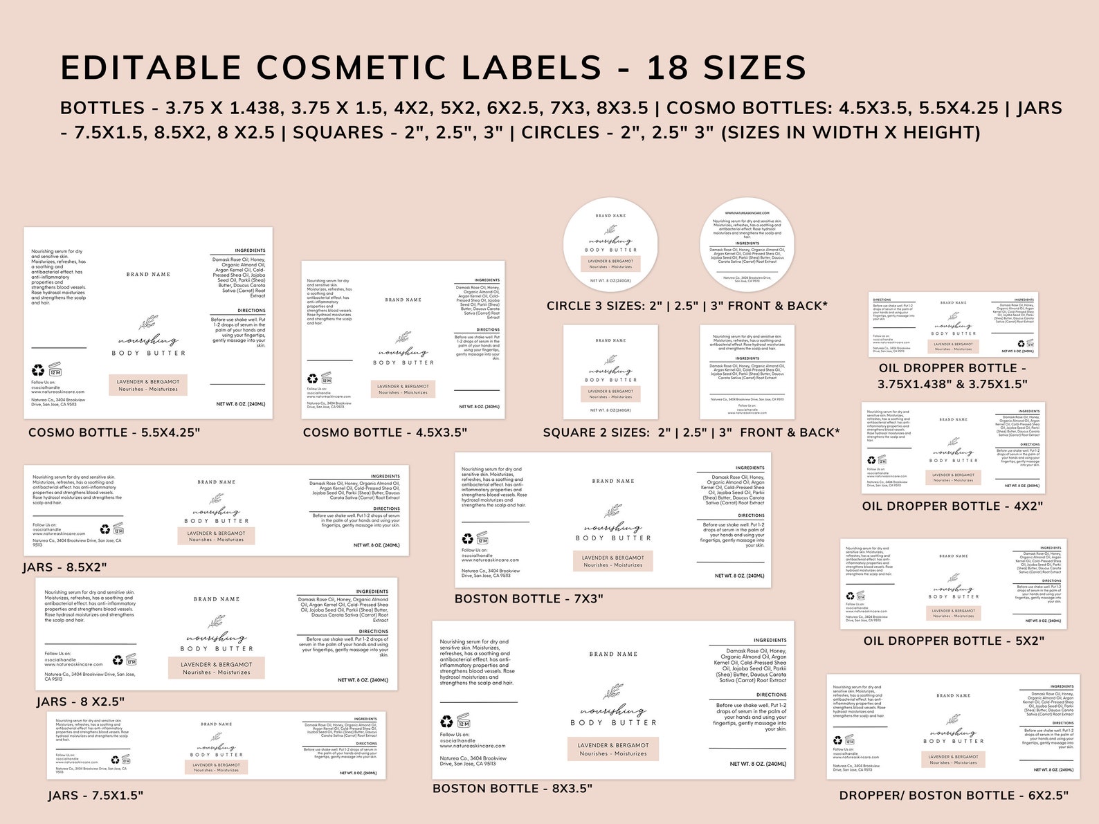 Editable Product Label Template, Floral Skincare Cosmetic Labels ...