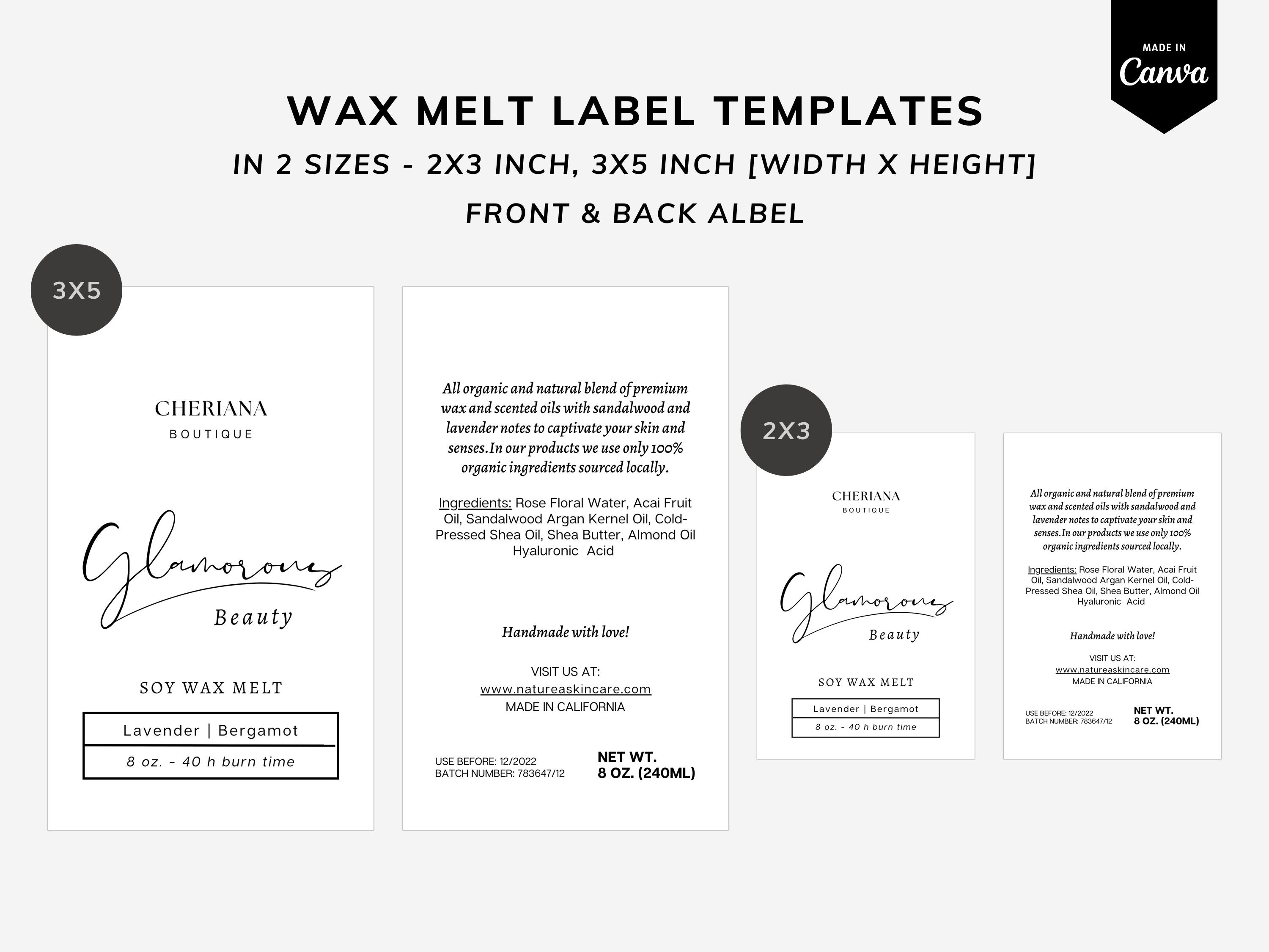 Wax Melt Label Template, Canva Wax Melt Label Tempalte, Minimal Candle ...