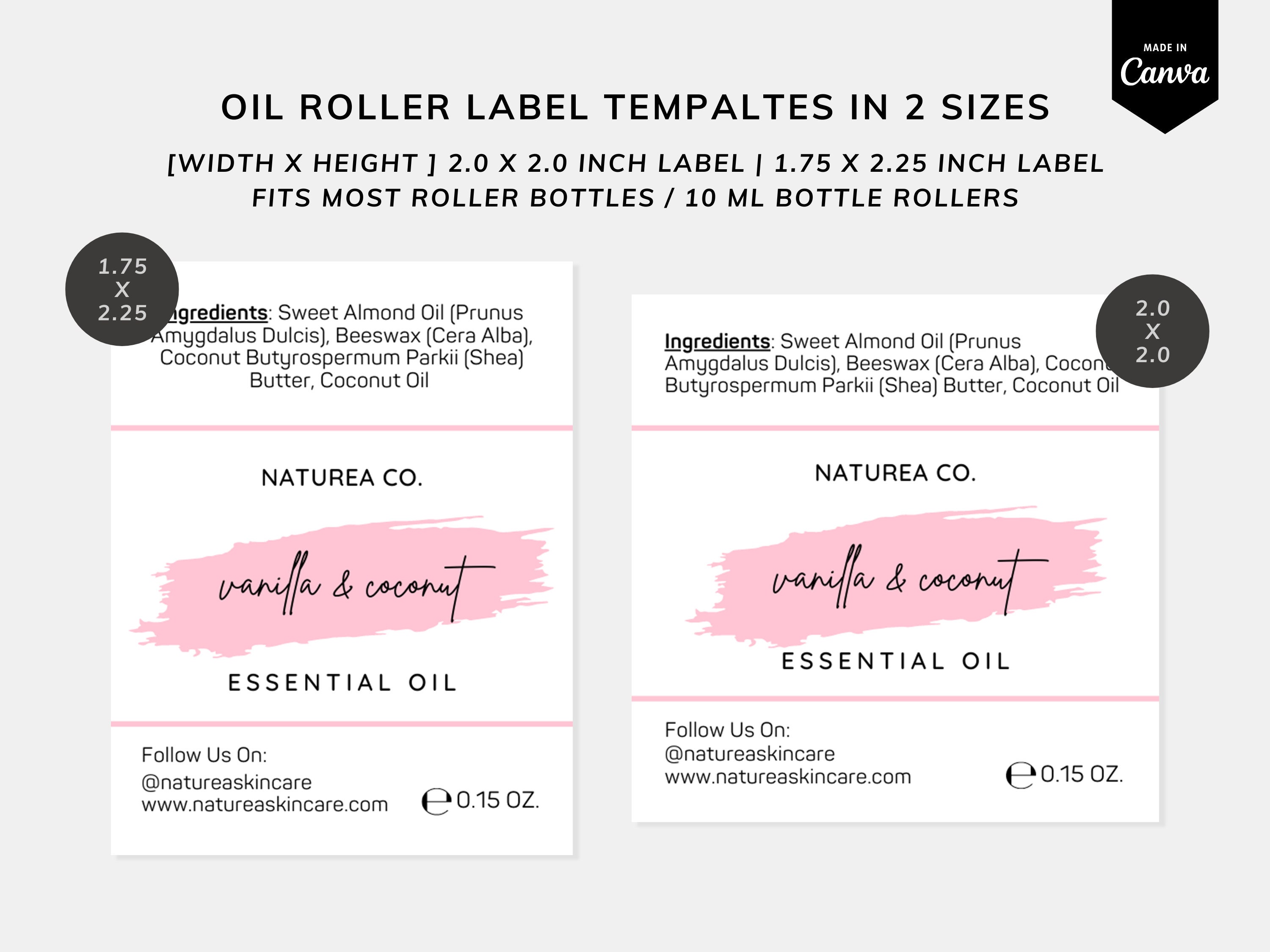 Roller Bottle Label Template CANVA, Perfume Bottle Roller Label, 10 Ml ...