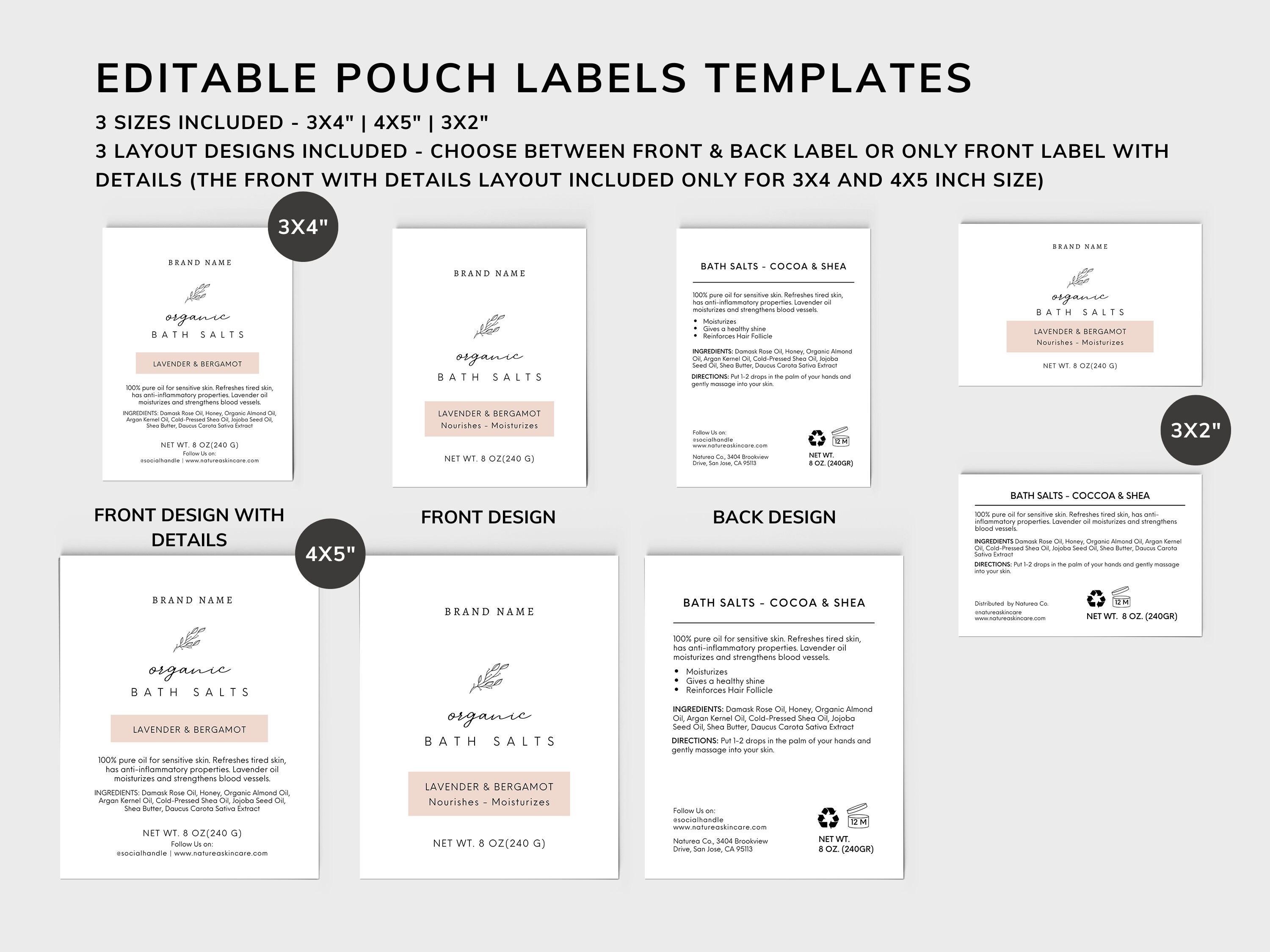 Pouch Label Templates Canva, Rectangle Product Label, Editable Bath ...