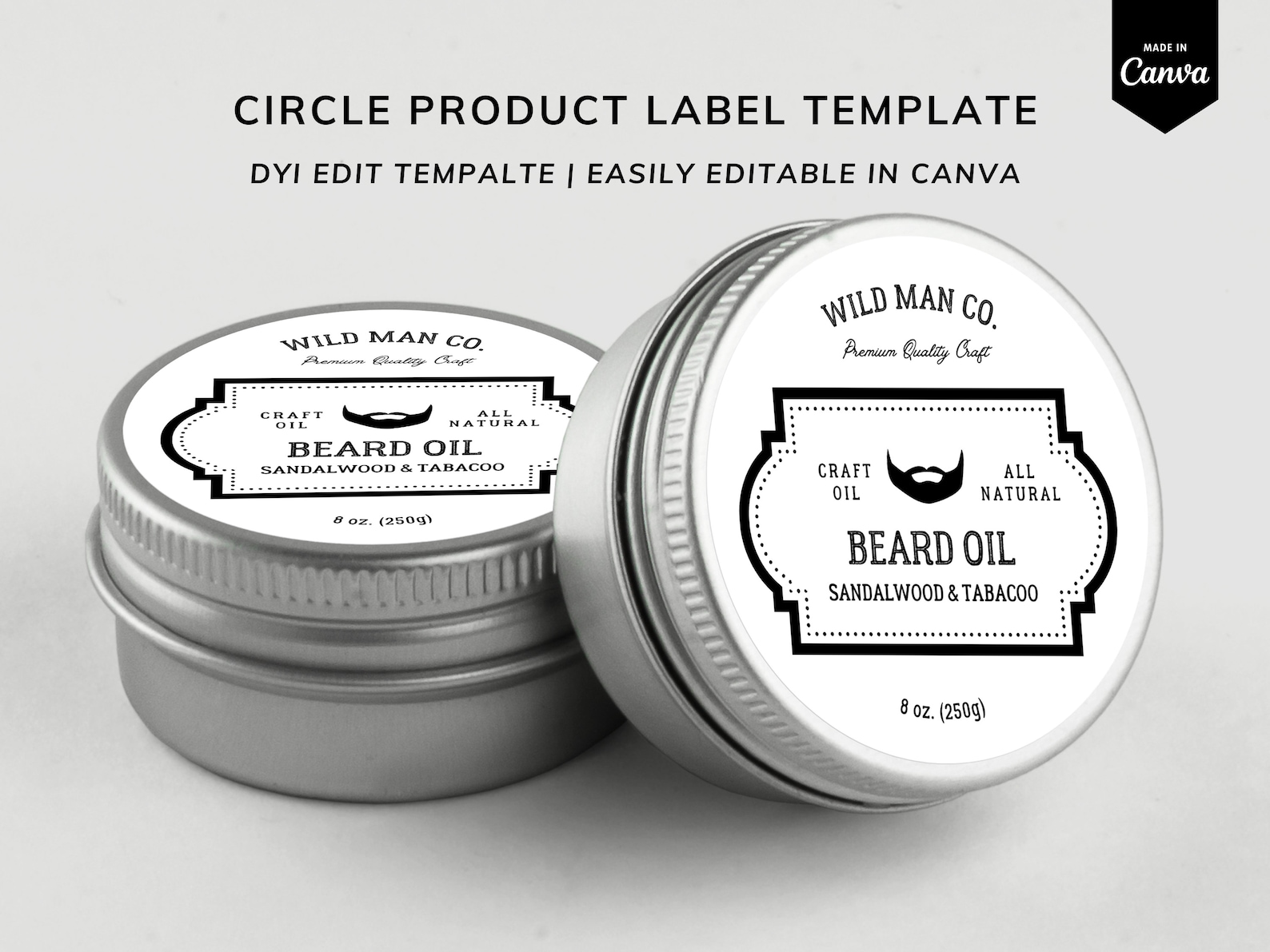 Beard Balm Label Template CANVA, Beard Jar Circle Label, Editable Beard ...