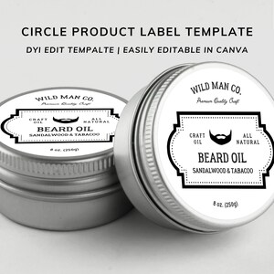 Beard Balm Label Template CANVA, Beard Jar Circle Label, Editable Beard ...