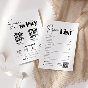 Scan to Pay and Price List Template Canca, QR Code Sign, Customizable ...