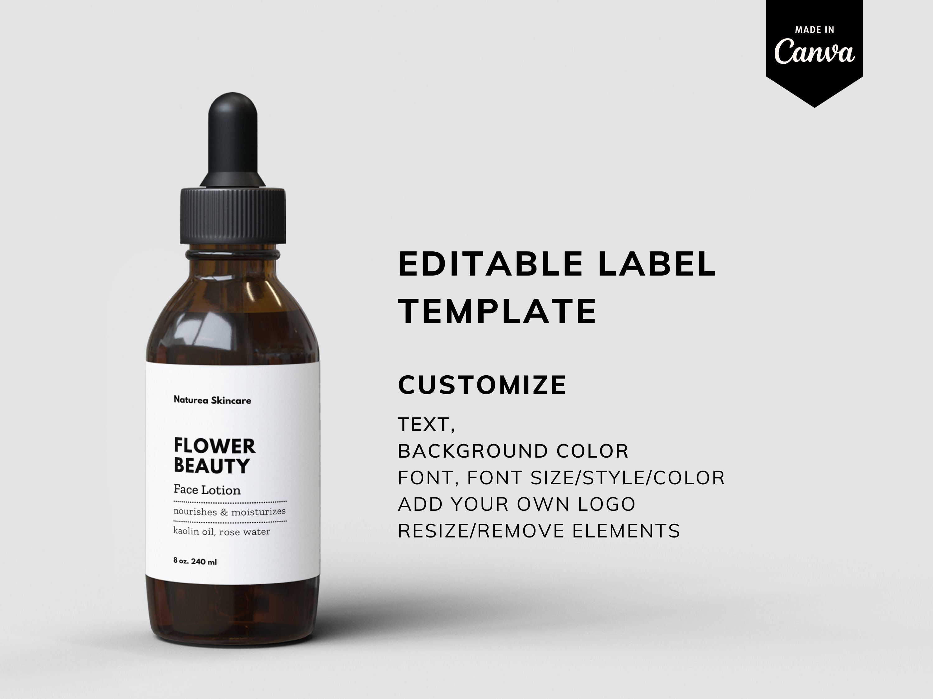 Minimal Dropper Bottle Label Template Canva, Minimal Essential Oil ...