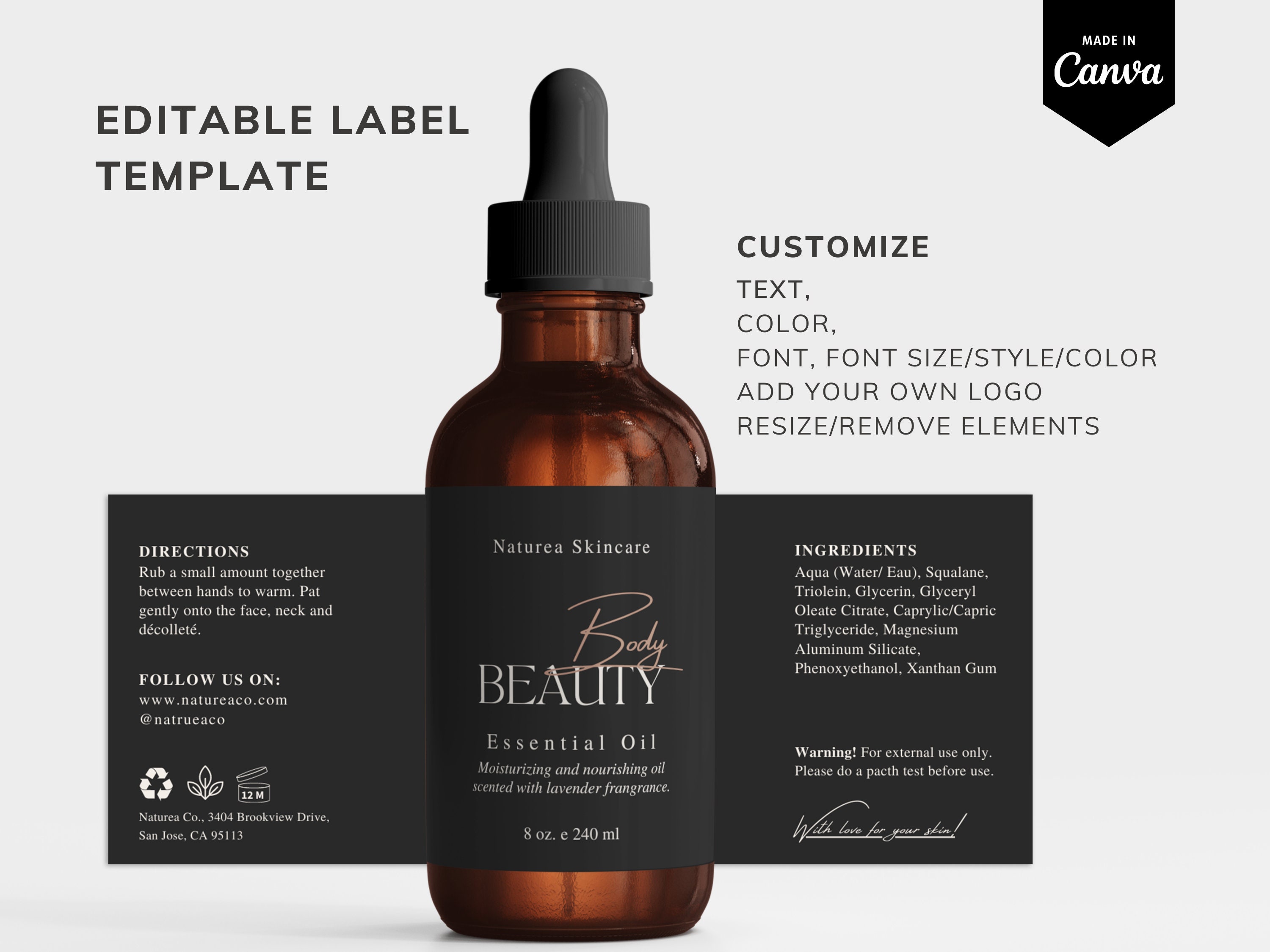 MINIMALISTIC Cosmetic Labels Template Set, MODERN White & Black ...