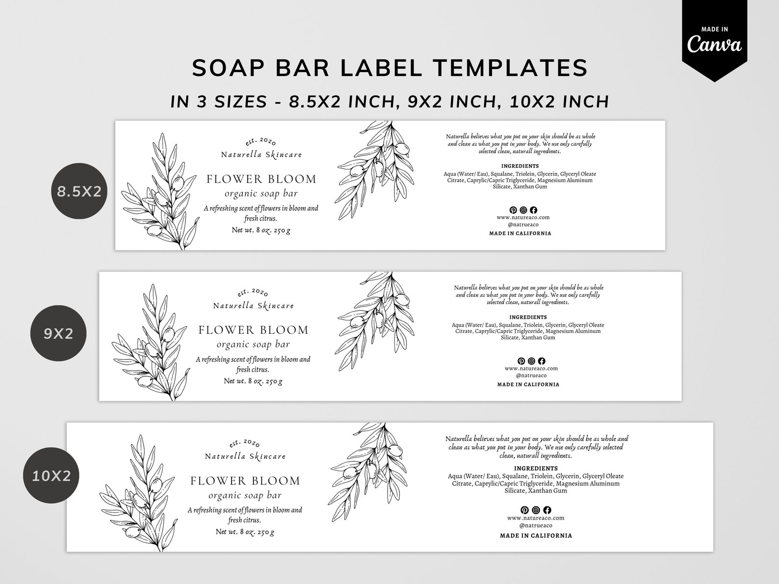 DIY Floral Soap Label Template CANVA, Soap Wrap Around Label, Editable ...