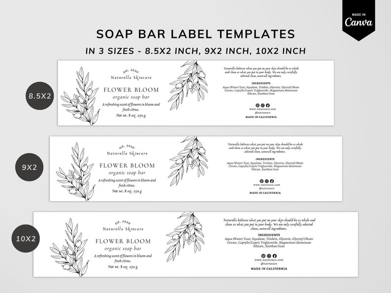 DIY Floral Soap Label Template CANVA, Soap Wrap Around Label, Editable ...