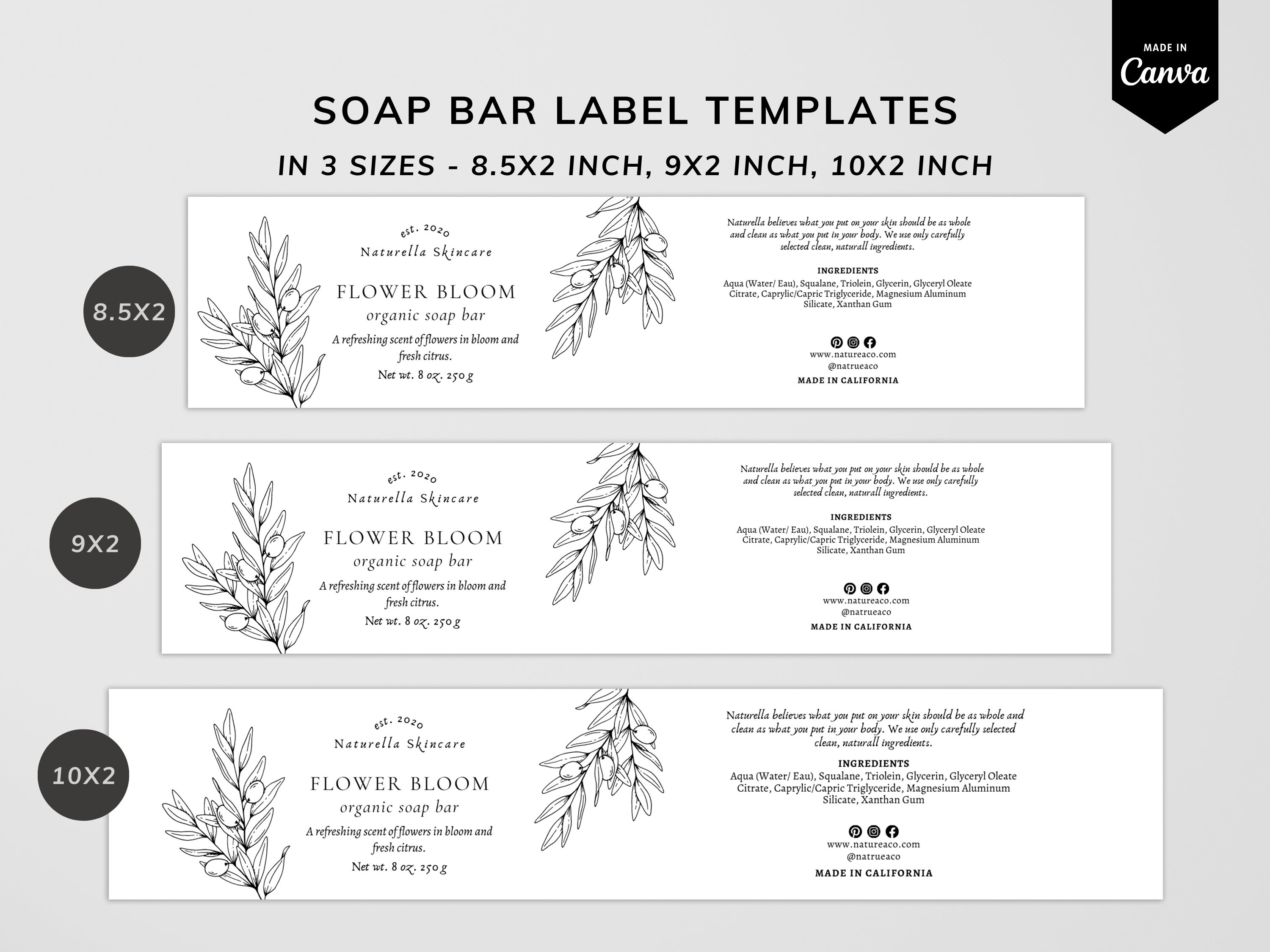 DIY Floral Soap Label Template CANVA, Soap Wrap Around Label, Editable ...