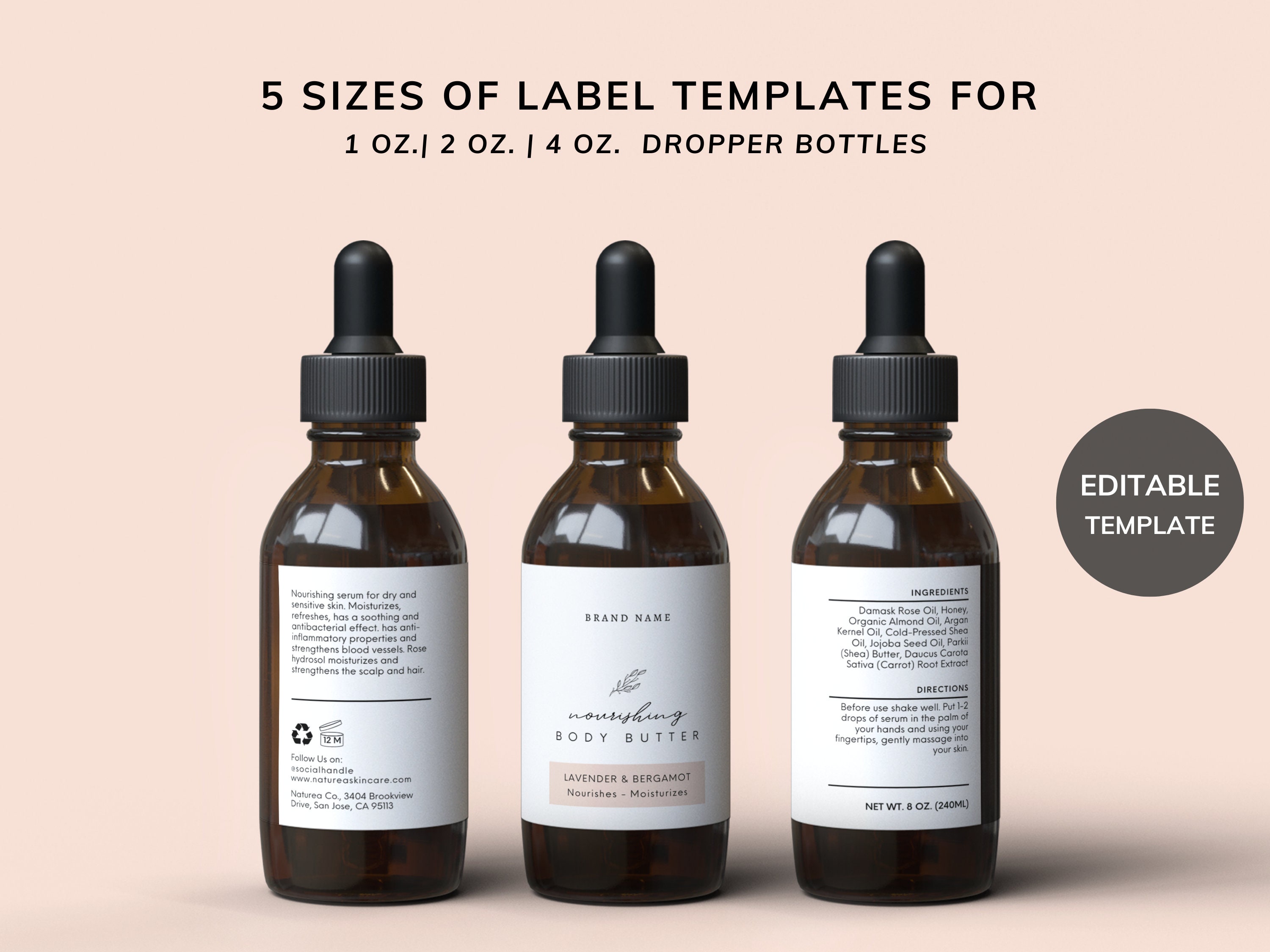 Essential Oil Label Template Canva, Floral Dropper Bottle Label ...