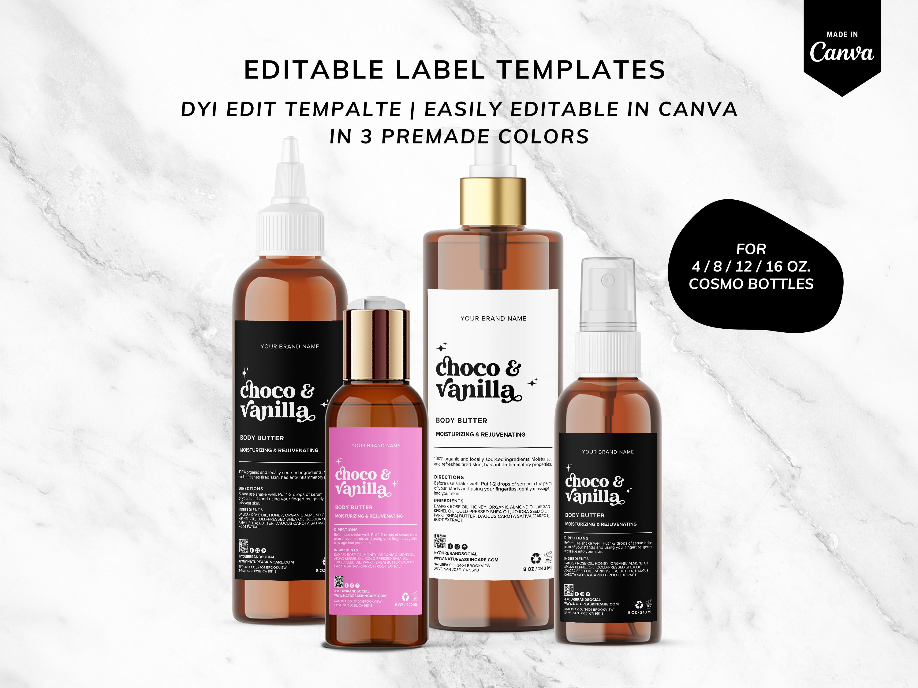 Cosmo Bottle Label Template: Minimalist Cosmetic Label (digital ...