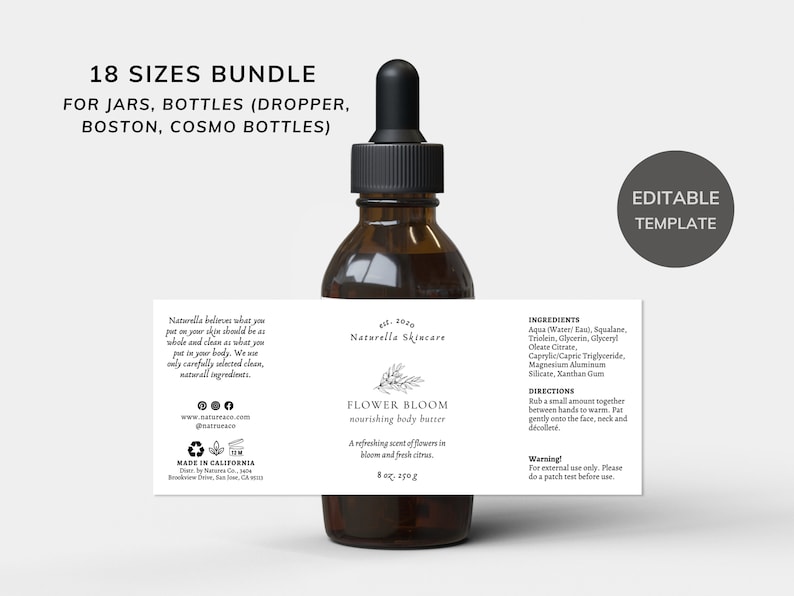 Editable Floral Product Label Templates, MINIMAL Cosmetic Label ...