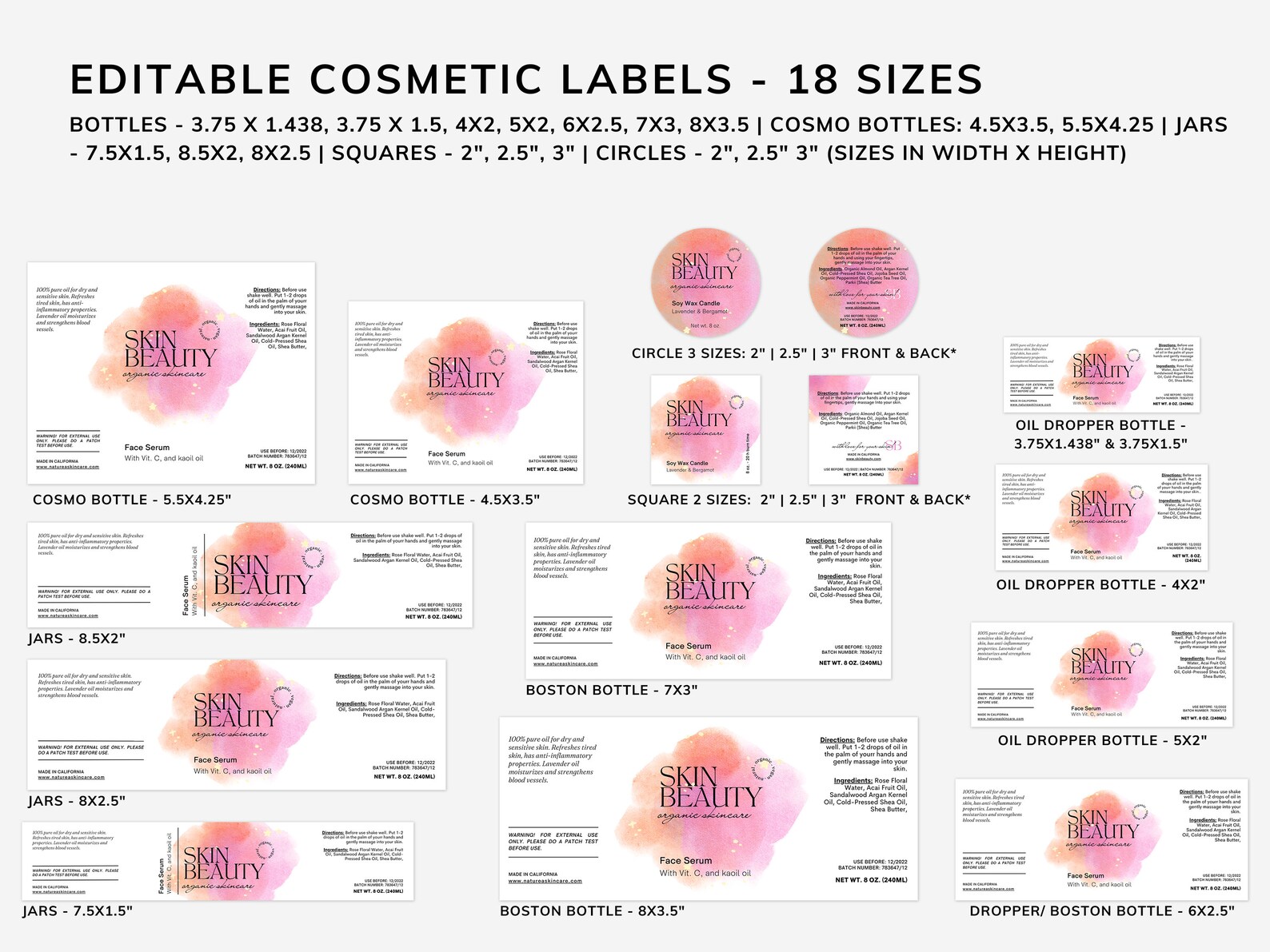 Editable Skincare Label Template, Modern Cosmetic Labels, Gradient ...