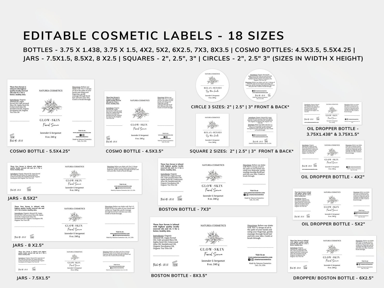 Editable Cosmetic Label Templates, Floral Product Label, Minimal Skin ...