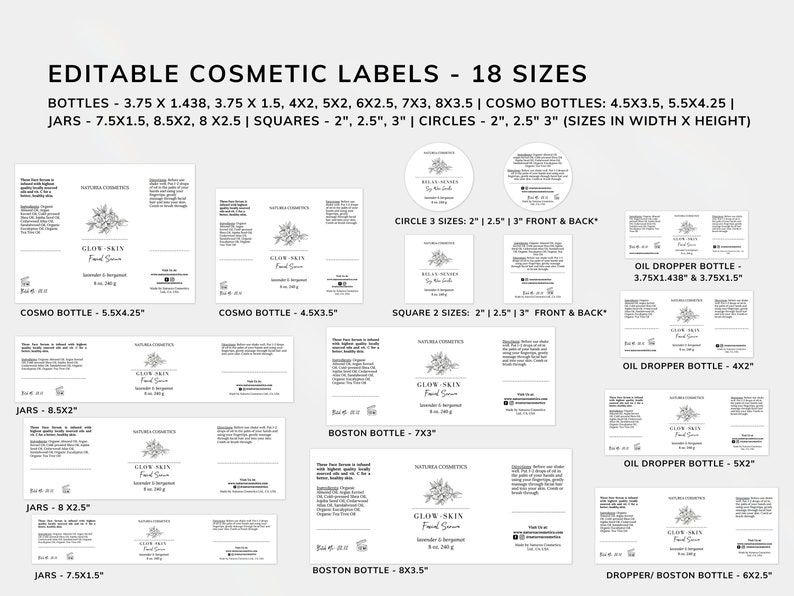 Editable Cosmetic Label Templates, Floral Product Label, Minimal Skin ...