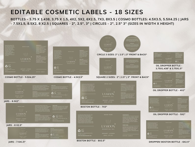Editable Cosmetic Label Templates CANVA, Celestial Skincare Label, Boho ...