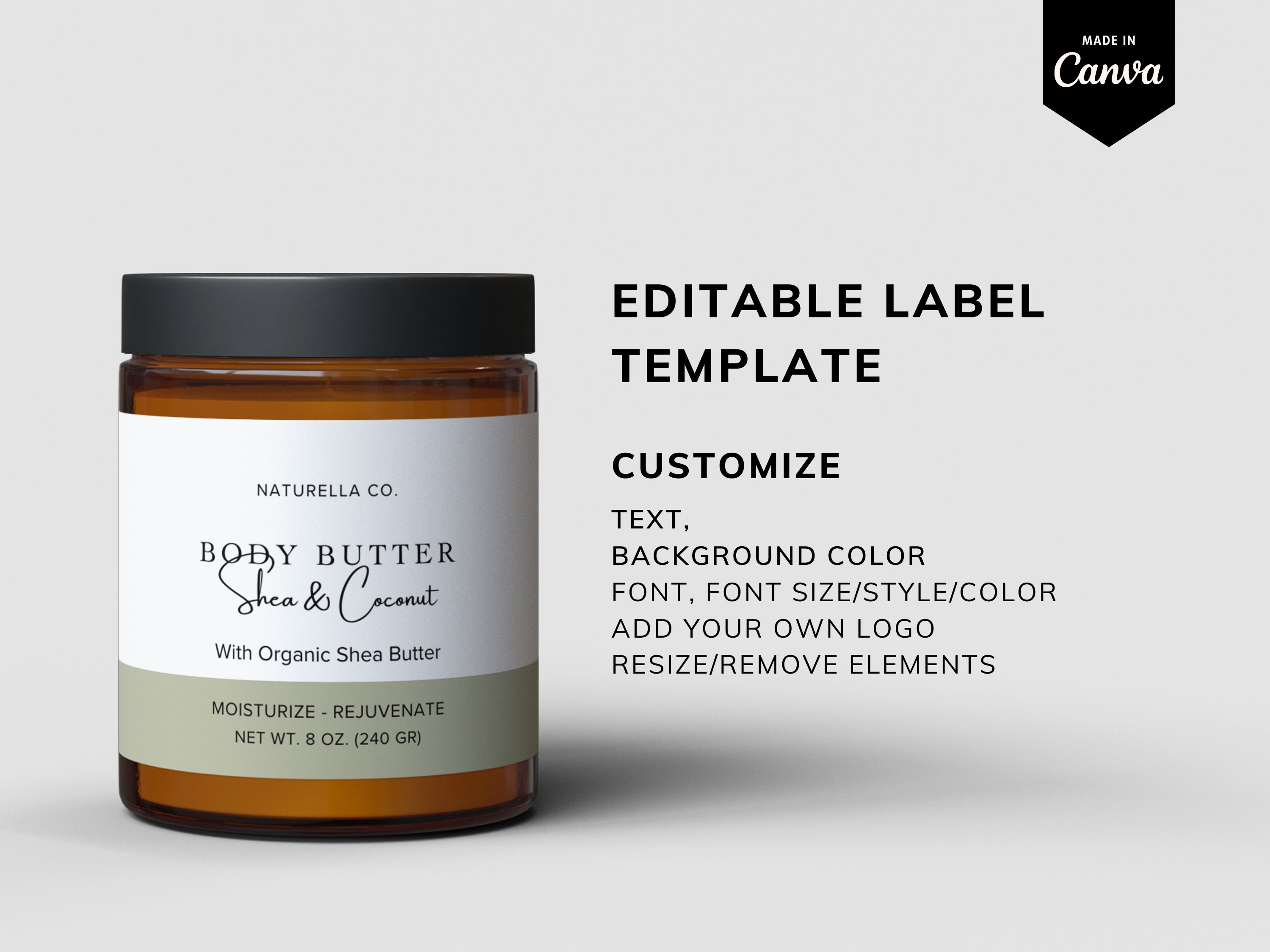 Cosmetic JAR Label, Jar Label TEMPLATE CANVA, 4 Oz | 8 Oz Jar Label ...