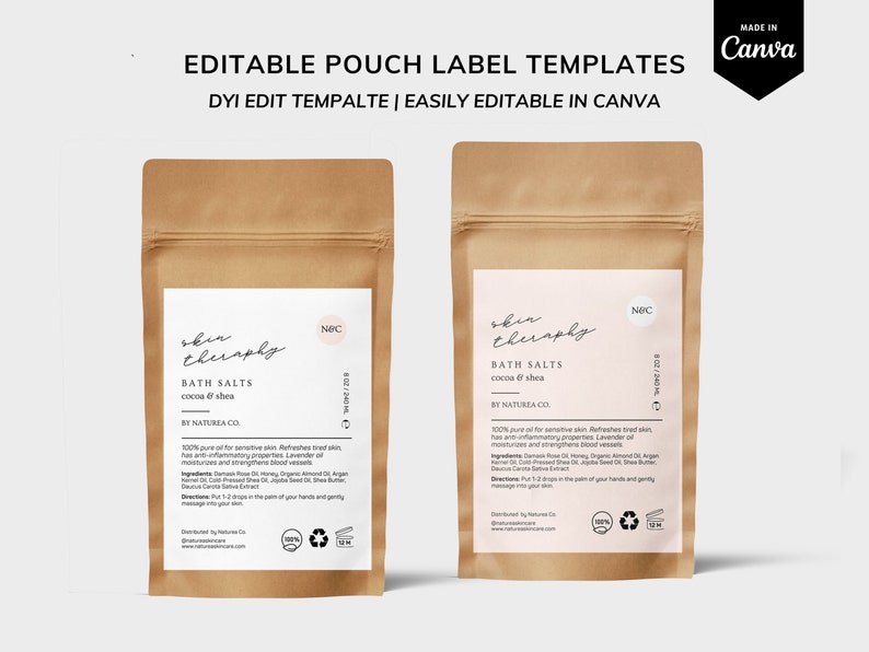 Pouch Label Templates Canva, Rectangle Product Label, Editable Bath ...