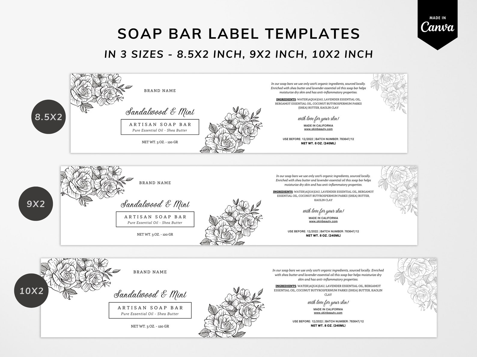 DIY Floral Soap Label Template CANVA, Soap Wrap Around Label, Editable ...