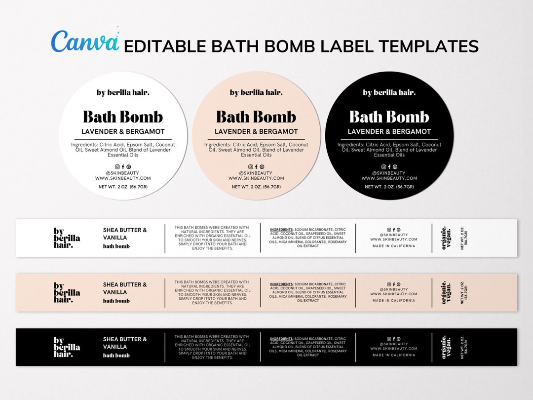 Editable Bath Bomb Label Template Canva, Belly Band Bath Bomb, Wrap ...