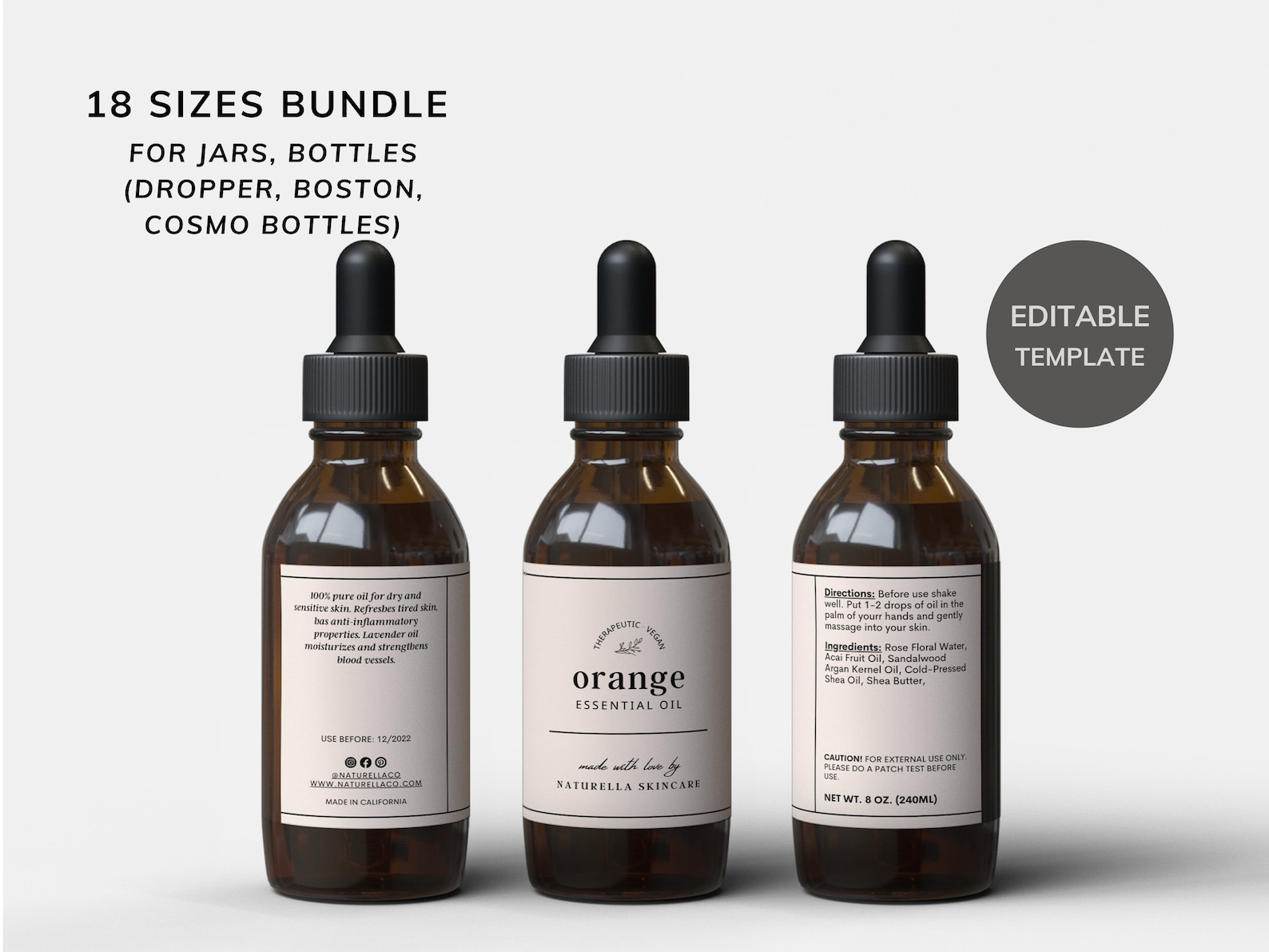 Editable Dropper Bottle Label, Essential Oil Label Template CANVA ...