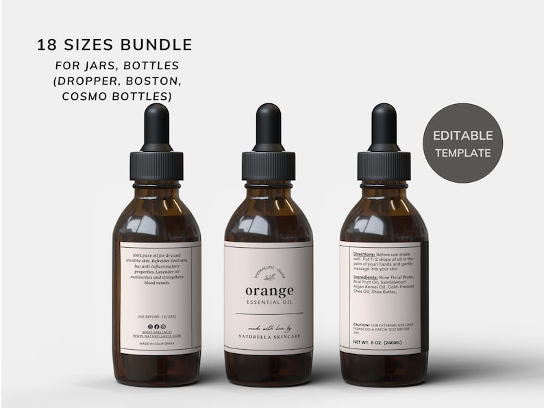 Editable Dropper Bottle Label Essential Oil Label Template - Etsy