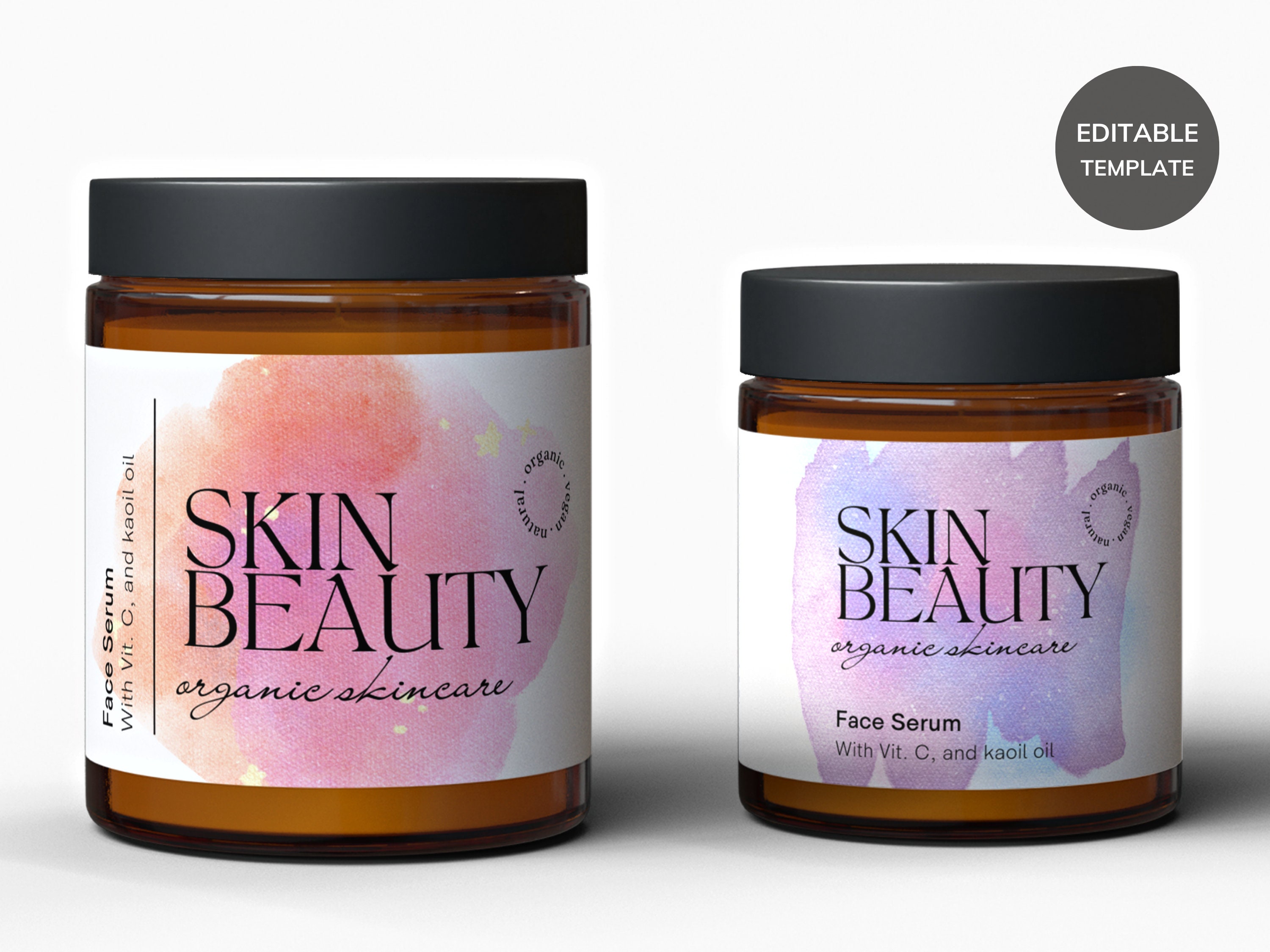 GRADIENT Jar Label Template CANVA, Modern Skincare Jar Label With Top ...