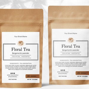 Editable Tea Pouch Label, Tea Packaging Labels, Pouch Label Template ...
