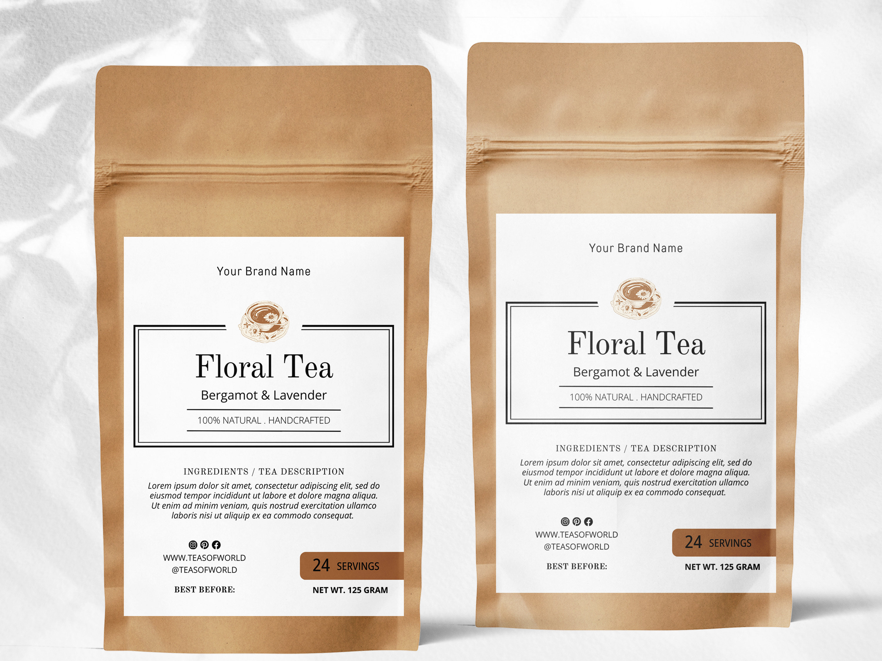Editable Tea Pouch Label, Tea Packaging Labels, Pouch Label Template ...