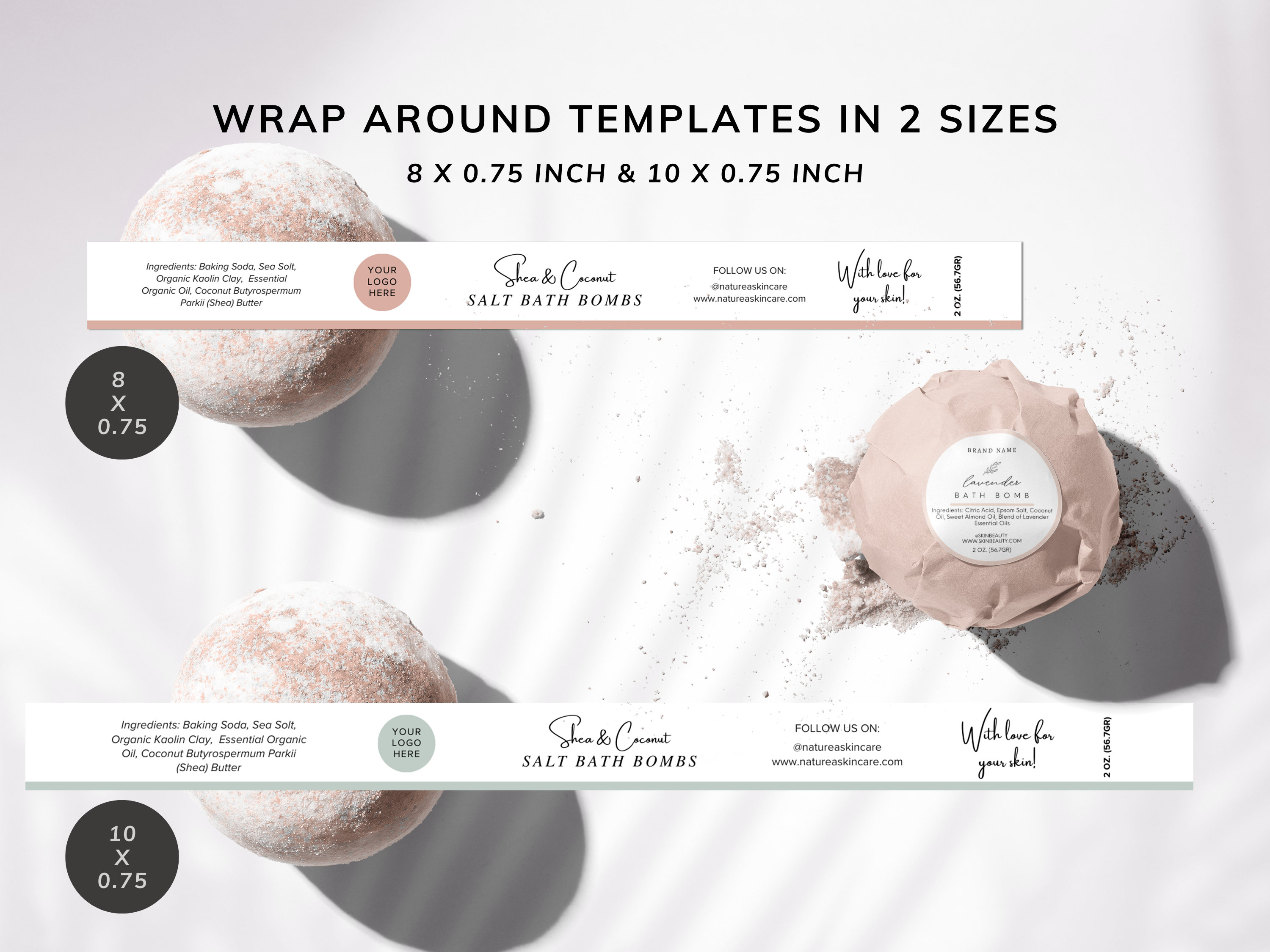 Editable Bath Bomb Label Template Canva, Belly Band Bath Bomb, Wrap ...