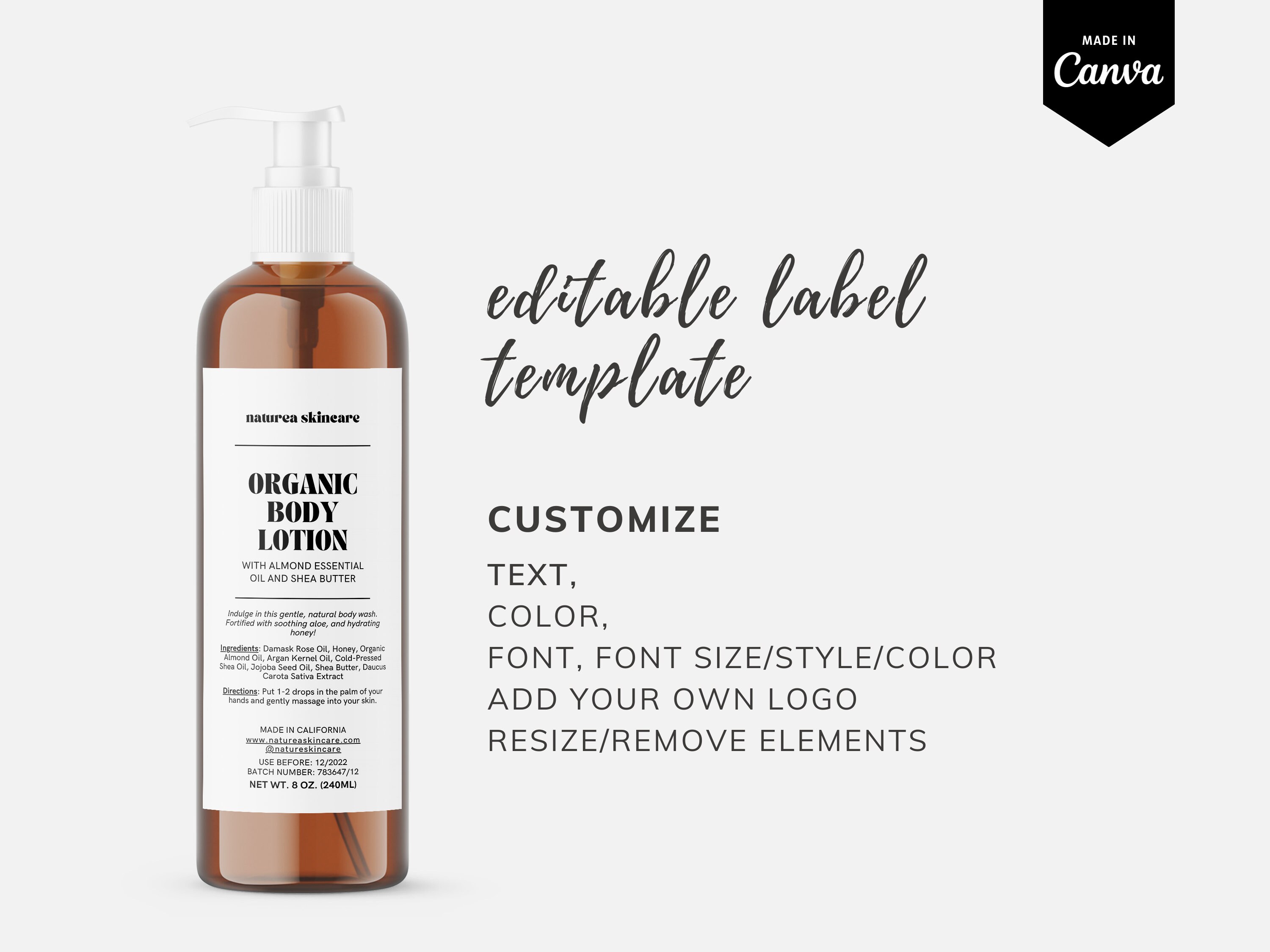 Cosmo Bottle Label Template, Front Cosmetic Bottle Label, 8oz & 16oz ...