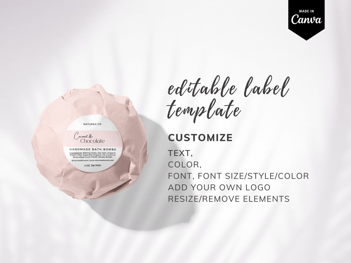 Editable Bath Bomb Label Template Canva, Belly Band Bath Bomb, Wrap ...