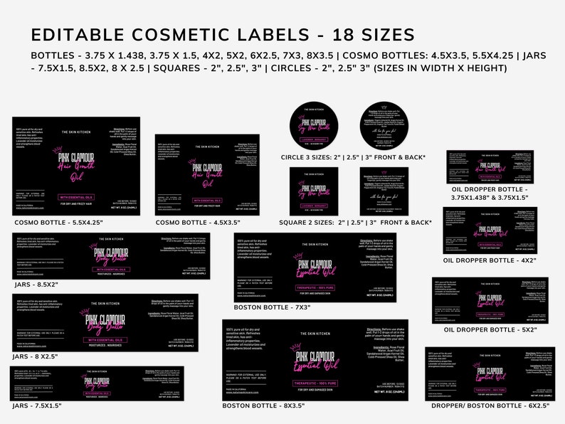 Pink Product Label Templates, Modern Hair Care Labels, Glamour Cosmetic ...