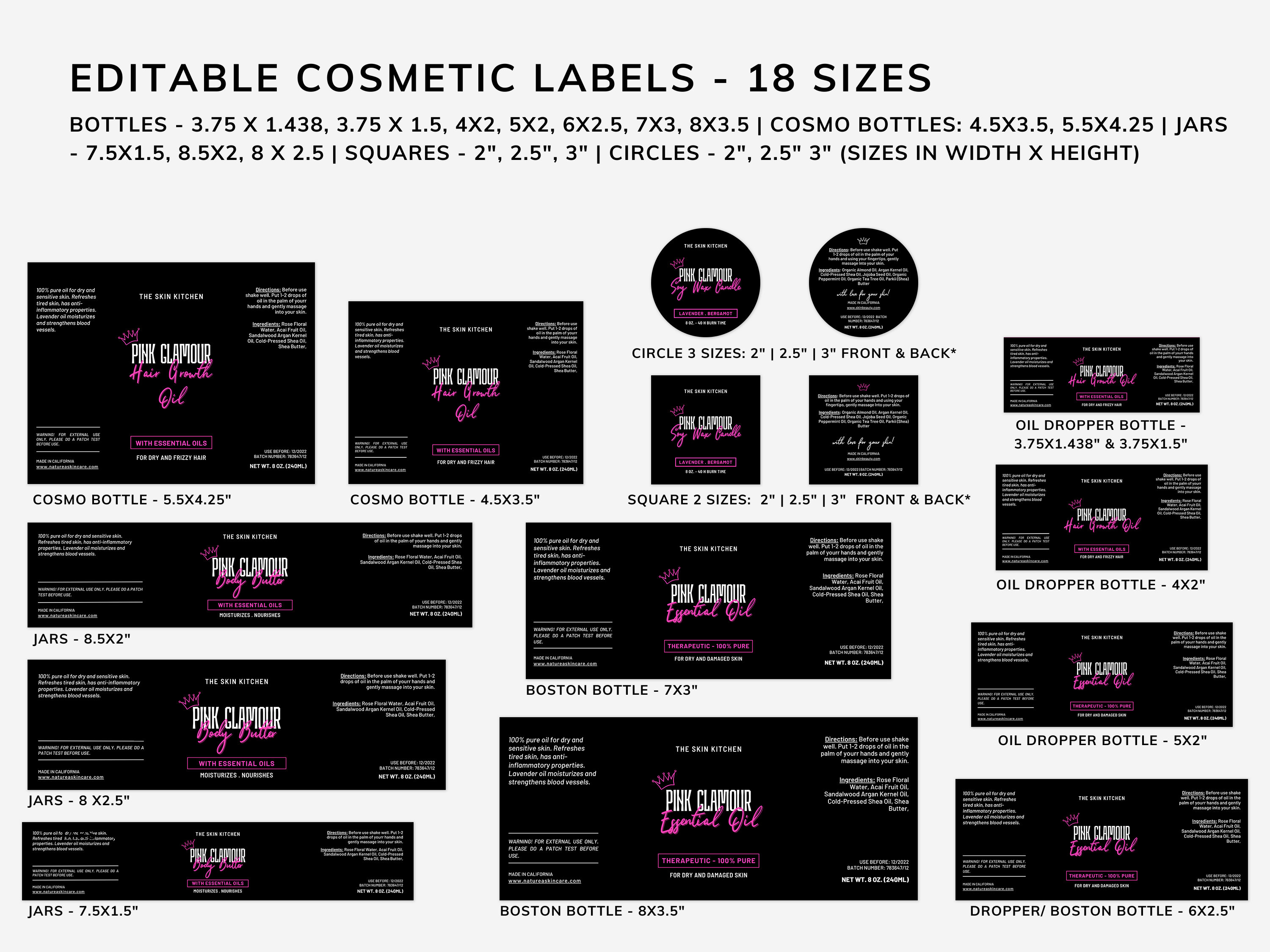 Pink Product Label Templates Modern Hair Care Labels Glamour - Etsy