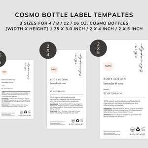 Cosmo Bottle Label Template, Front Cosmetic Bottle Label, 8oz & 16oz ...