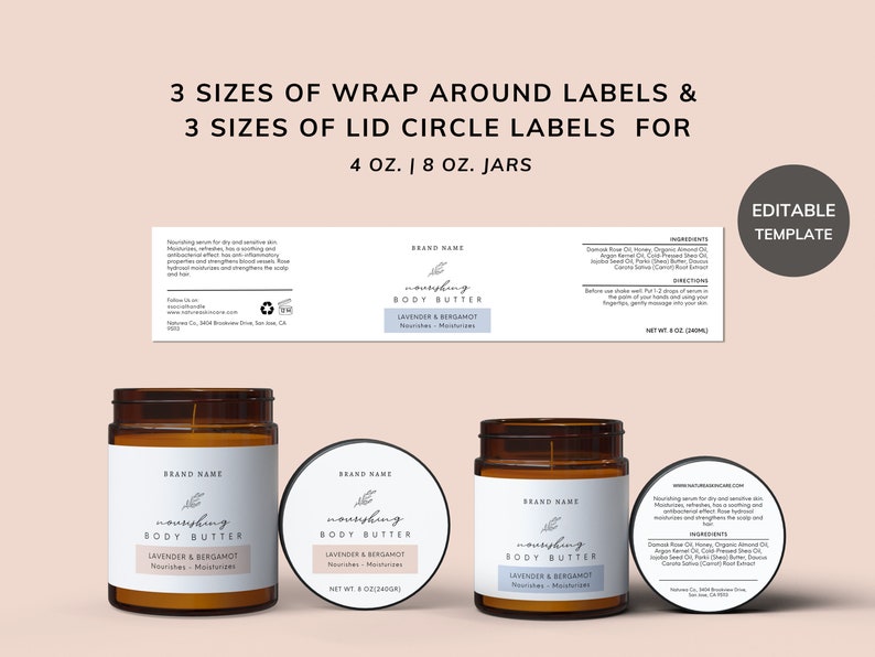 Floral JAR Label TEMPLATE CANVA, Jar Label With Top Lid, Wrap Around ...