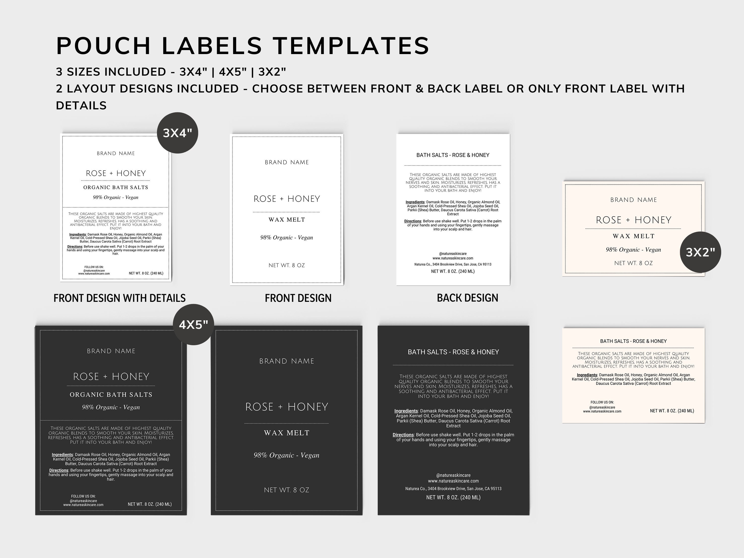 Pouch Label Template Canva Botanical Bath Salt Label 3x4 - Etsy