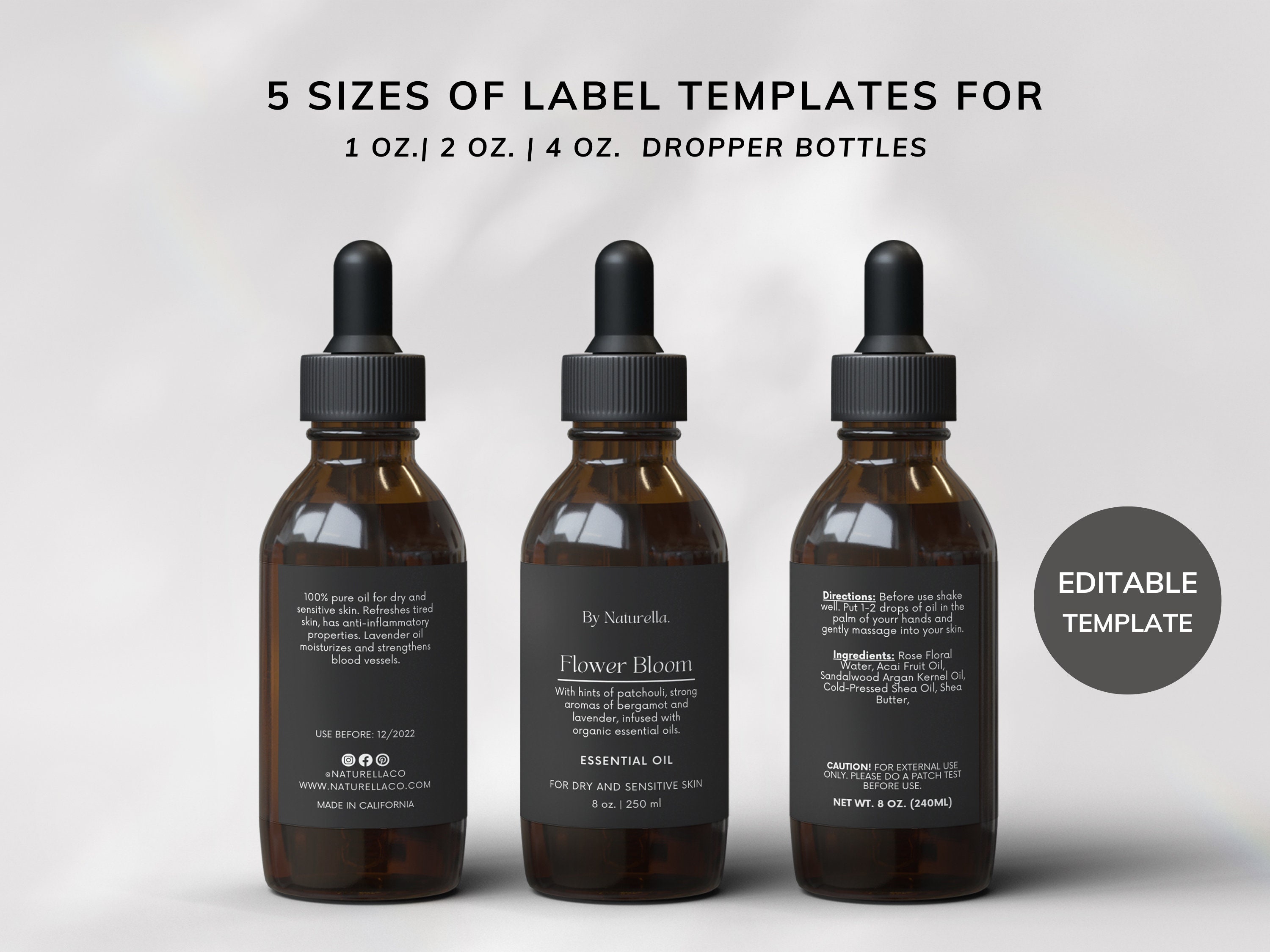 Essential Oil Label Template Canva, Tincture Label, Wrap Around Dropper ...