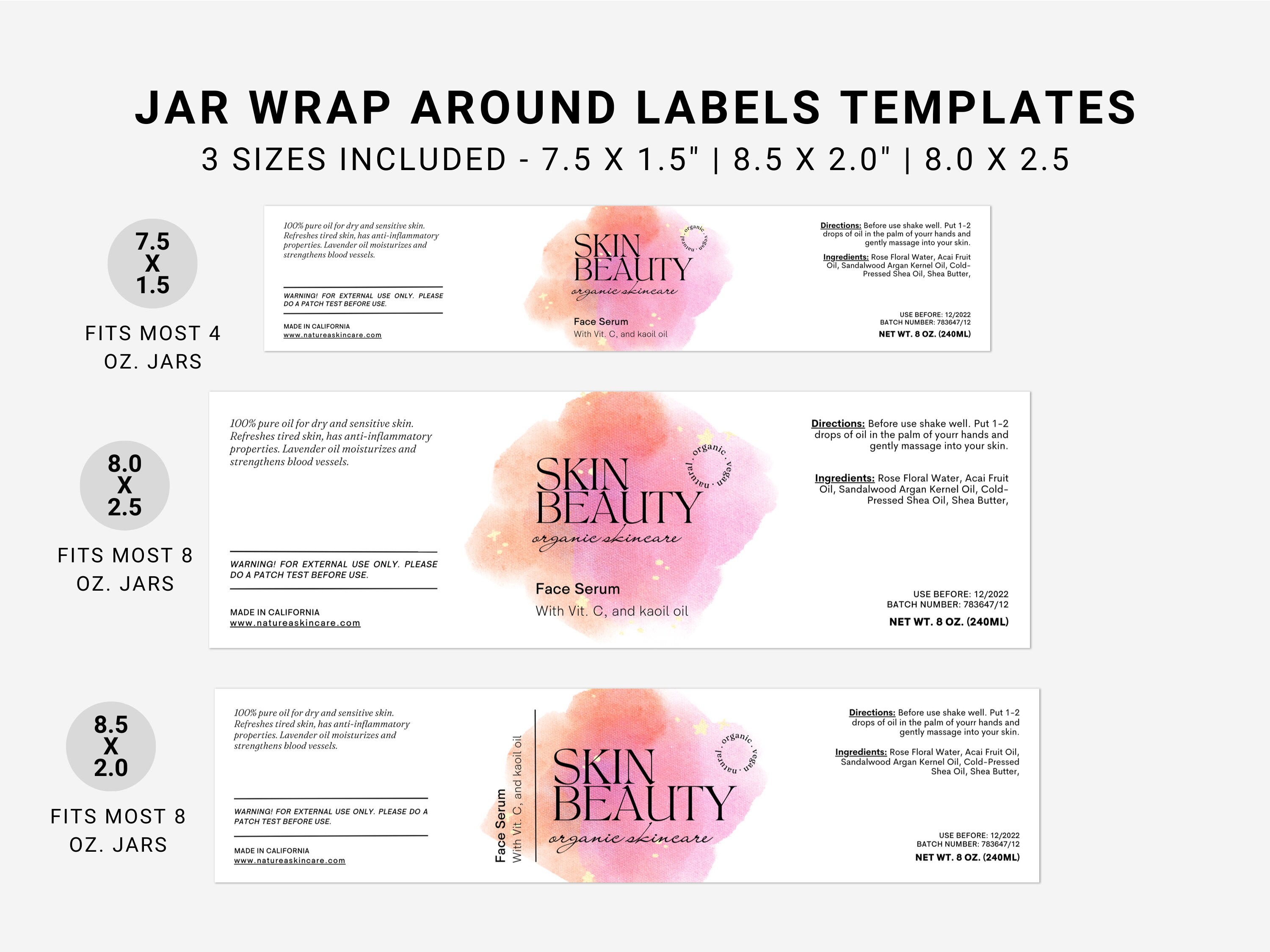 GRADIENT Jar Label Template CANVA, Modern Skincare Jar Label With Top ...