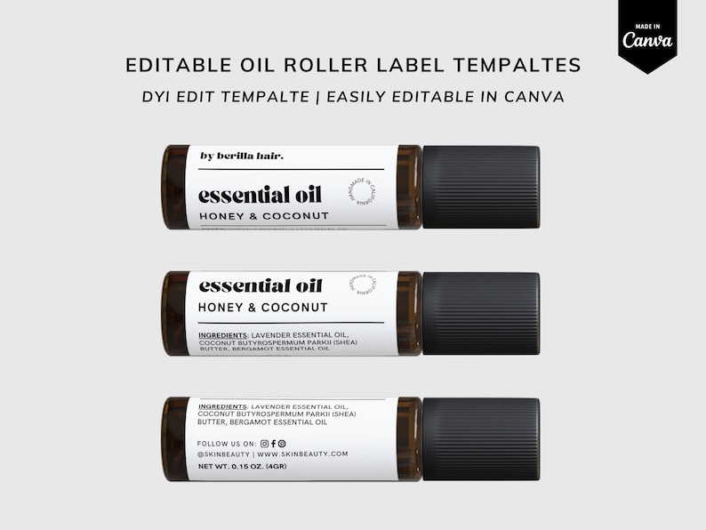 10ml Roller Label Template, Essential Oil Rollon Bottle Label, Rollon ...