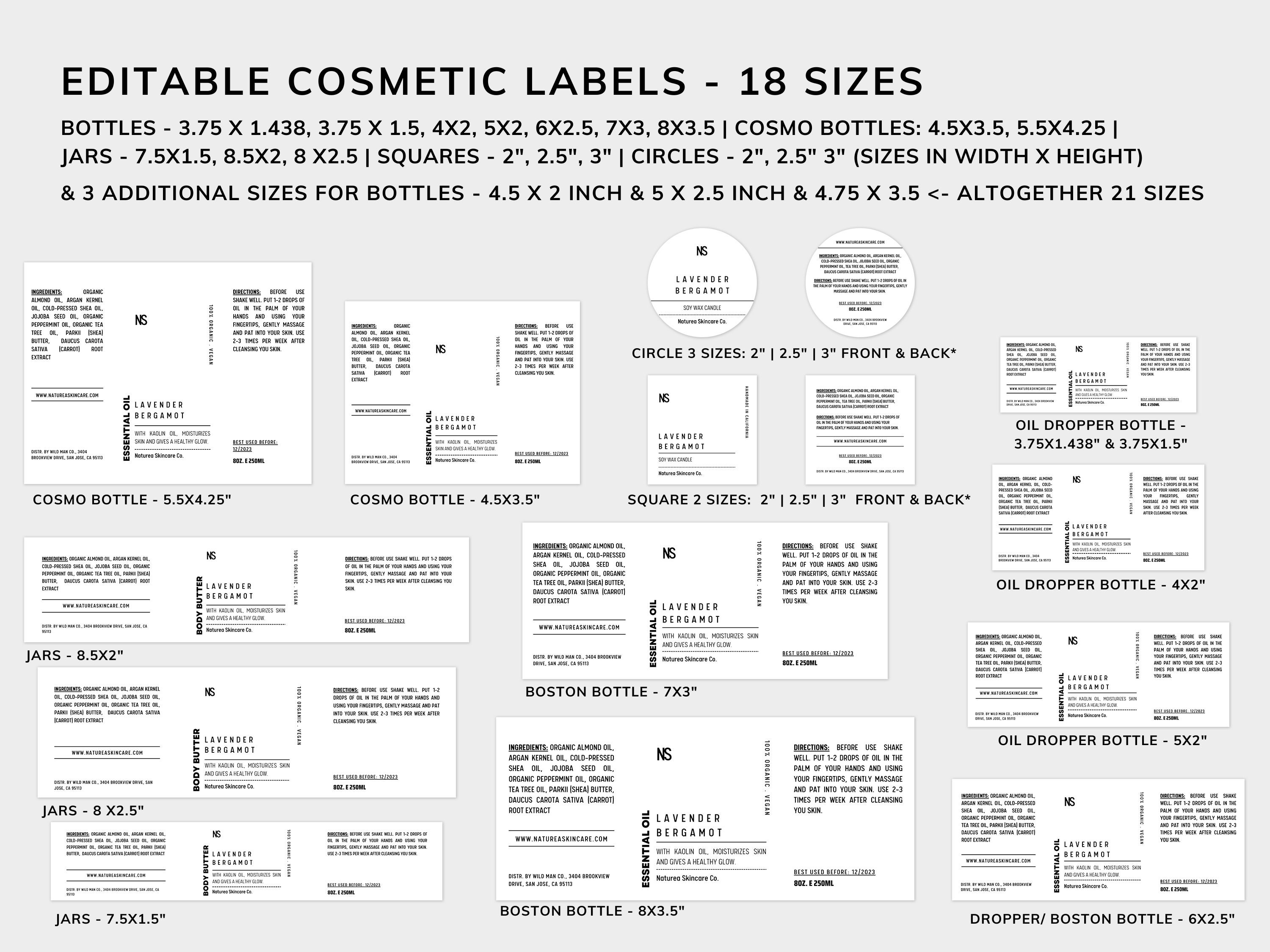 MINIMALISTIC Cosmetic Label Template Set, MODERN White & Black Cosmetic ...