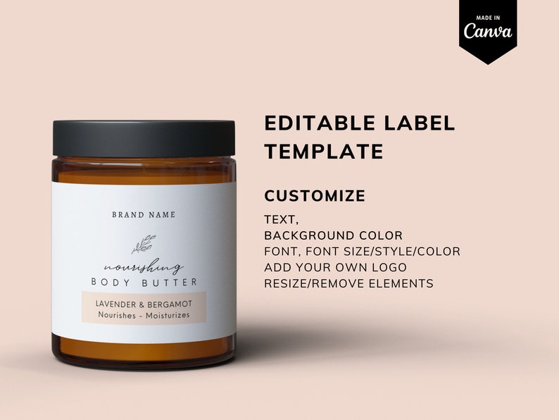 Floral JAR Label TEMPLATE CANVA, Jar Label With Top Lid, Wrap Around ...