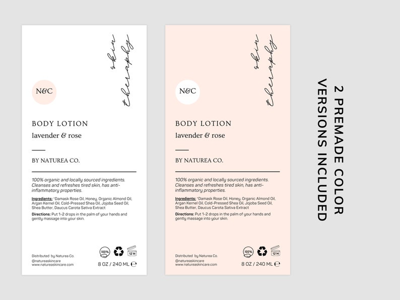 Cosmo Bottle Label Template, Front Cosmetic Bottle Label, 8oz & 16oz ...