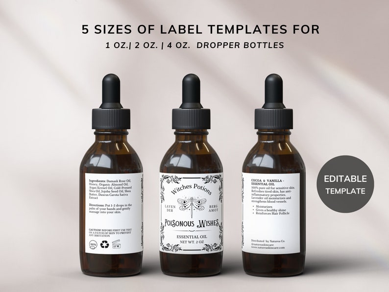 Dropper Bottle Label Template Canva, Tincture Label, Essential Oil ...