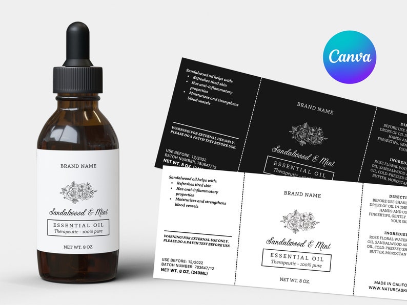 Floral Tincture Label, Dropper Bottle Label Template Canva, Essential ...