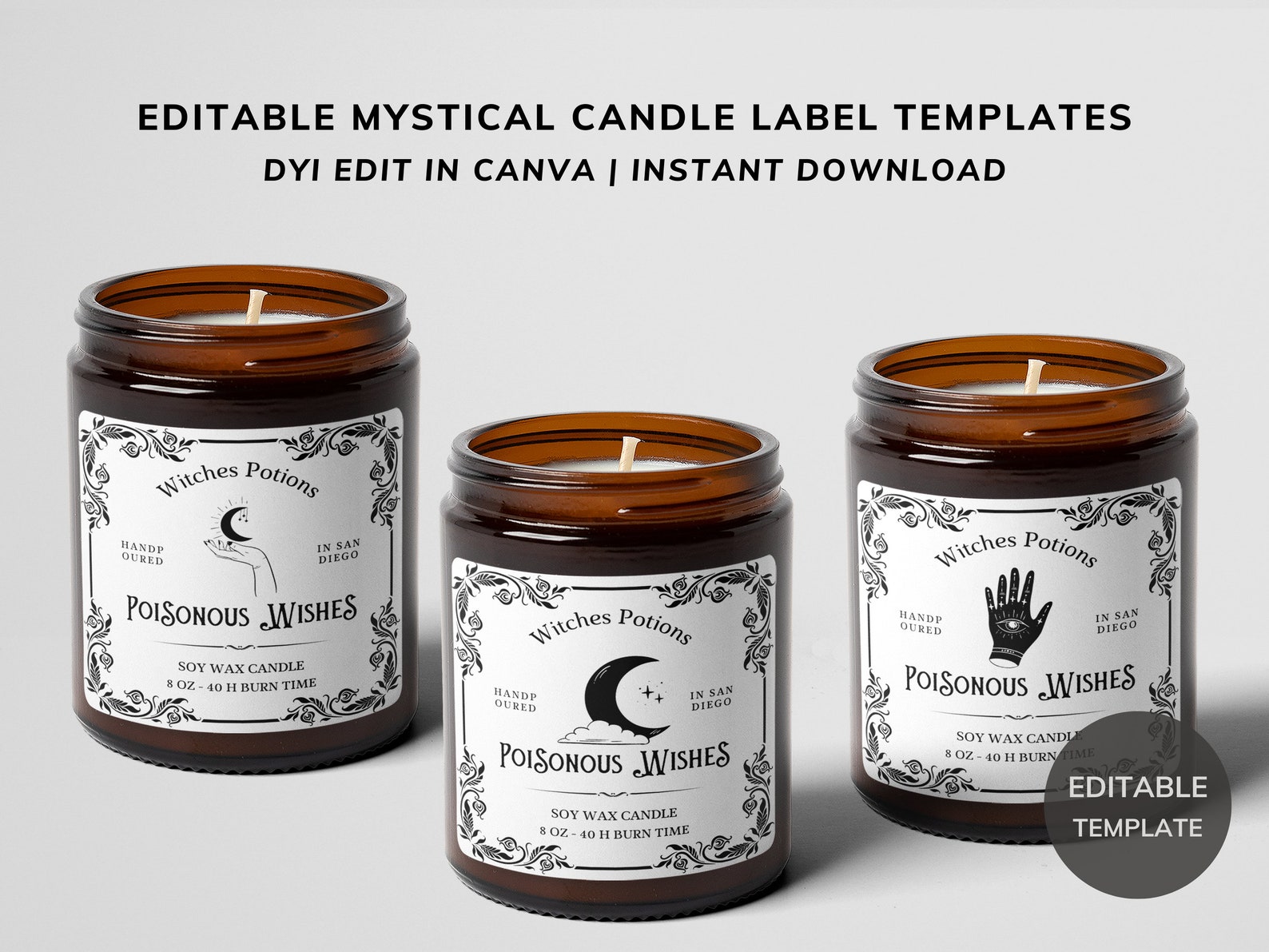 Spiritual Candle Label Template CANVA - Apothecary Candle Label ...