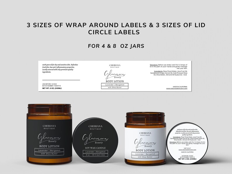 Wrap Around JAR Label TEMPLATE CANVA - 4oz Jar Label, 8oz Jar Label ...