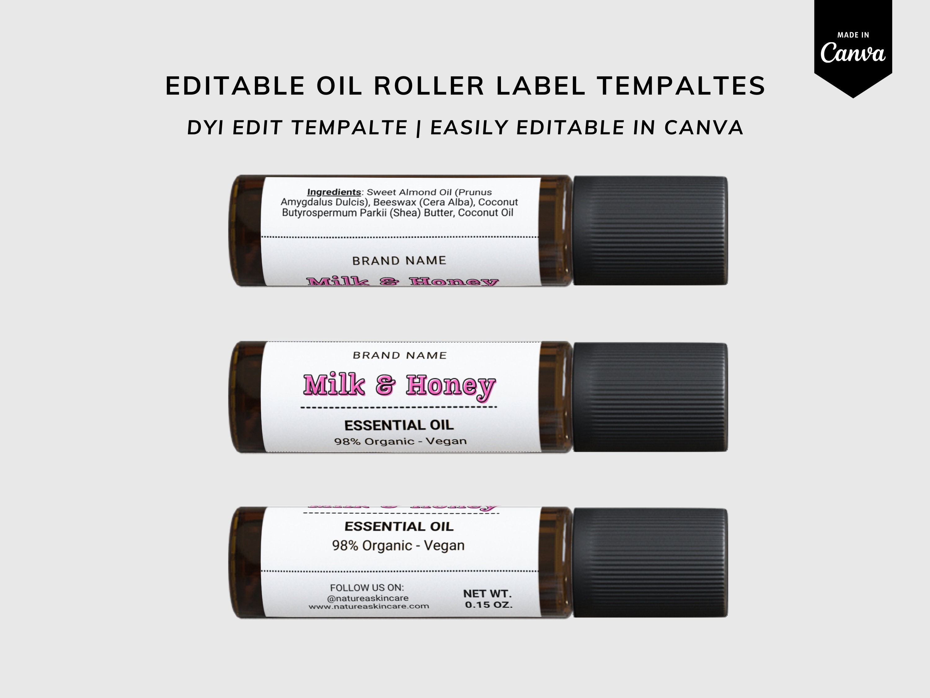 Essential Oil Roller Bottle Label, 10 Ml Oil Roller Bottle Label ...