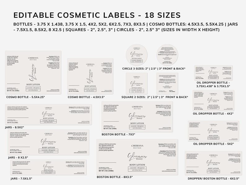 Editable Cosmetic Label Templates, Elegant Beauty Labels Canva Product ...