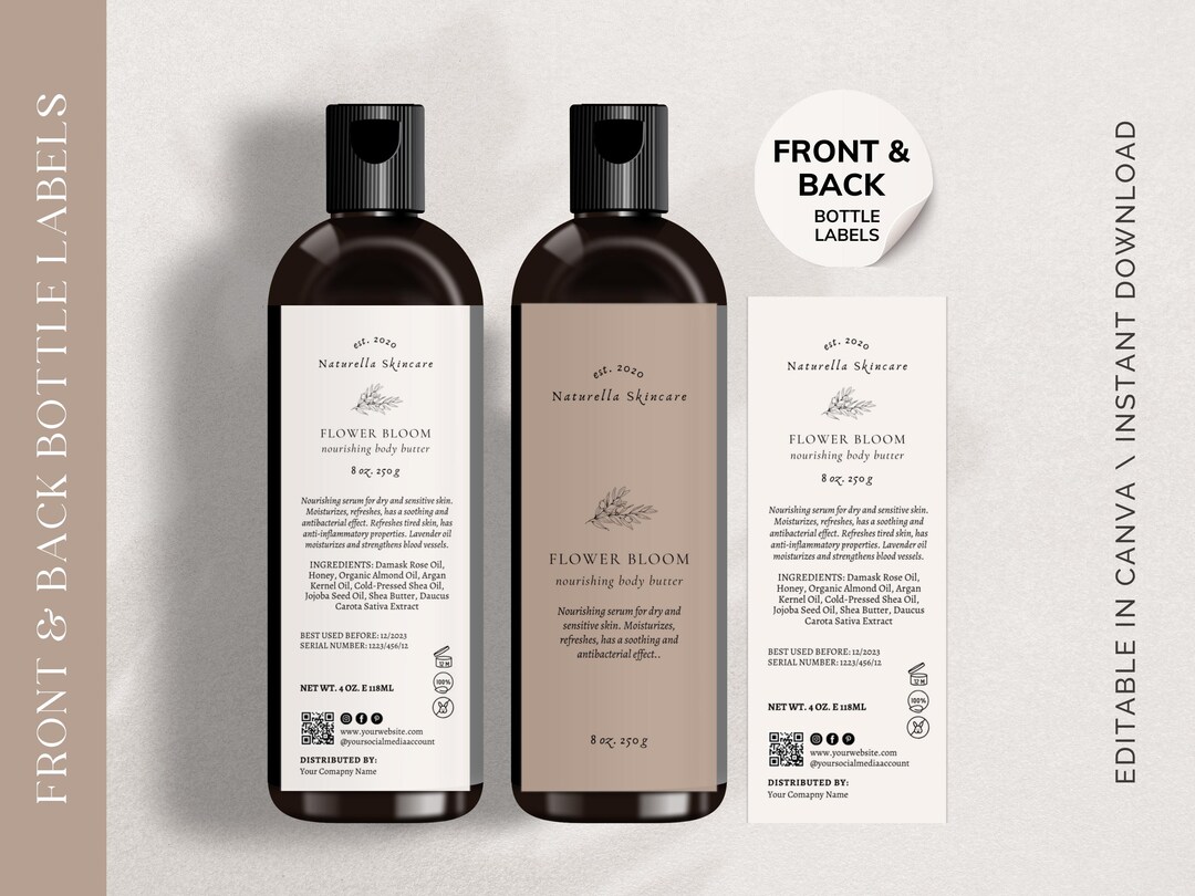 Front & Back Bottle Label Template CANVA Tall Bottle Label Design ...
