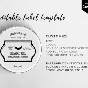 Beard Balm Label Template CANVA, Beard Jar Circle Label, Editable Beard ...